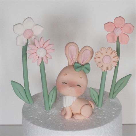 Bunny Cake Topper Made Of Fondant Bunny Birthday Party Decoration