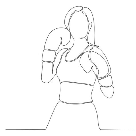 그녀의 권투 방어 기술을 향상시키는 민첩한 여성 권투 선수의 단일 연속 선 그리기 프리미엄 벡터