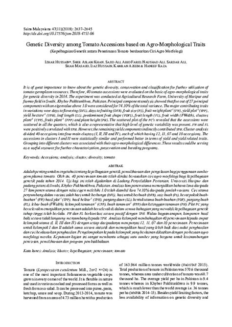Pdf Genetic Diversity Among Tomato Accessions Based On Agro Morphological Traits