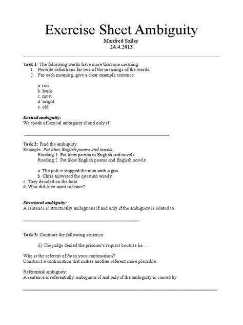 Exercise Sheet Ambiguity Pdf Ambiguity Grammar