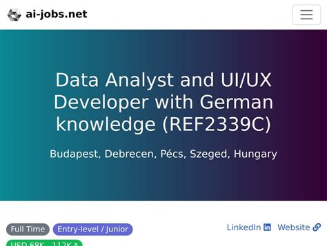 Hiring Data Analyst And Uiux Developer With German Knowledge Ref2339c In Budapest Debrecen
