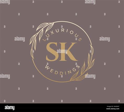Sk Initials Letter Wedding Monogram Logos Template Hand Drawn Modern