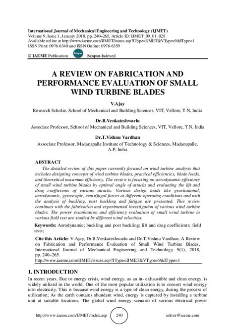 Pdf A Review On Fabrication And Performance Evaluation Of Small Wind Turbine Blades