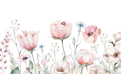 추상적인 파란색 분홍색 꽃과 잎이 있는 매끄러운 꽃 패턴 소박한 빈티지 스타일 섬유 또는 배경 화면 배경의 수채화 다채로운 인쇄 0명에 대한 스톡 벡터 아트 및 기타 이미지