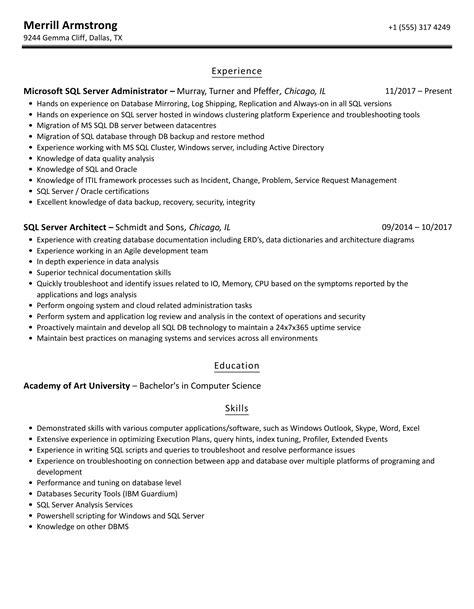 Sql Server Resume Samples Velvet Jobs