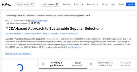 Mcda Based Approach To Sustainable Supplier Selection Scite Report