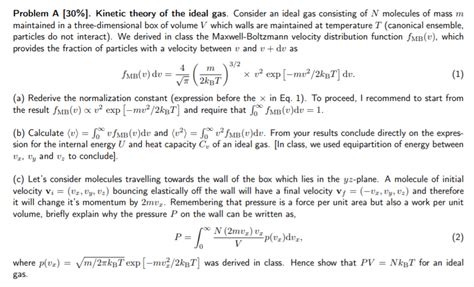 Solved Kinetic Theory Of The Ideal Gas Consider An Ideal Chegg Com