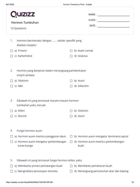 Hormon Tumbuhan Print Quizizz Pdf