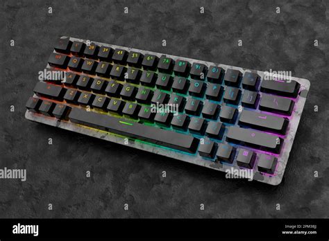 Realistic Computer Keyboard With Black Marble Texture Isolated On Dark
