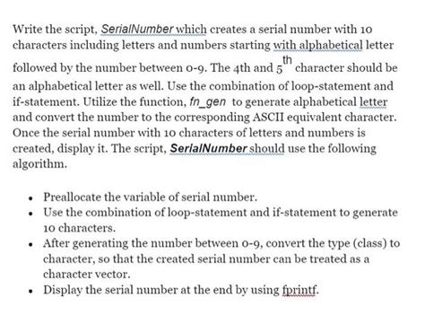 Solved Write The Script Serialnumber Which Creates A Serial