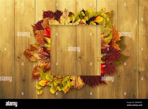 Autumn Leaf Wreath Is Showing Flat Design Plank Backdrop Featuring