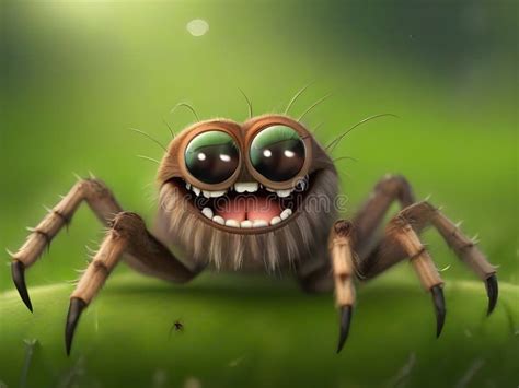 Image Of Cartoon Jumping Spider Smiling Like Human Mouth Feature Stock Illustration