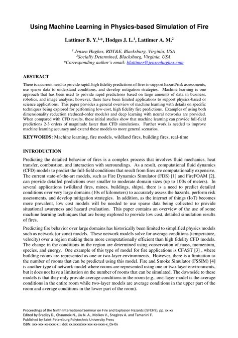 Pdf Using Machine Learning In Physics Based Simulation Of Fire