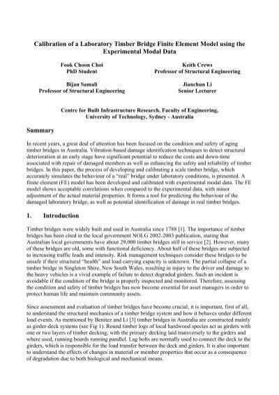 Calibration Of A Laboratory Timber Bridge Finite Element Model
