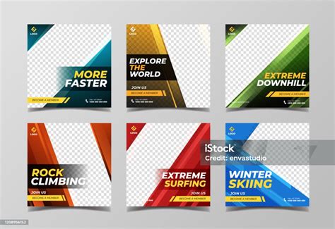 익스트림 스포츠 스퀘어 배너 템플릿입니다 소셜 미디어 게시물 전단지 및 웹 배너용 홍보 용 배너 스키타기에 대한 스톡 벡터 아트 및 기타 이미지 Istock