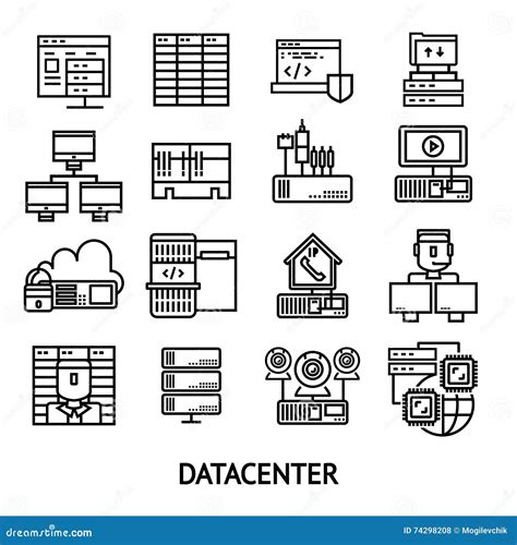 Datacenter Monochrome Icons Set Stock Vector Illustration Of Icons