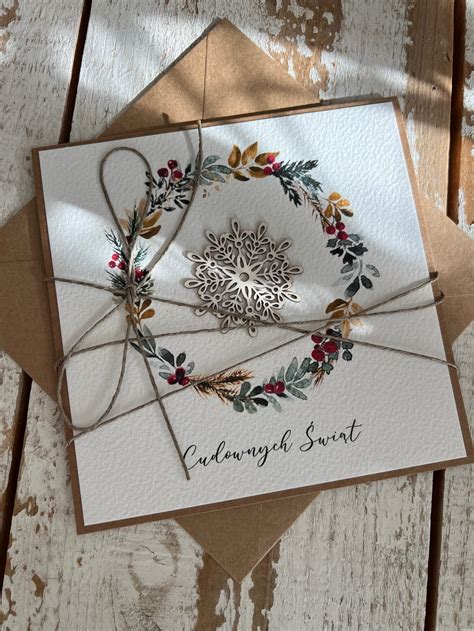 Wyjątkowa Ręcznie Robiona Kartka świąteczna Merry Christmas Card Na Piękne życzenia świąteczne