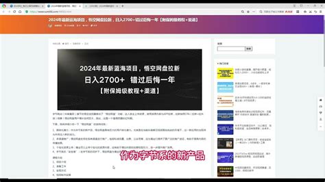 悟空网盘拉新，2024年最新蓝海项目，日入2700 错过后悔一年【附保姆级教程 渠道】 Youtube