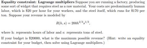 solved equality constraint lagrange multipliers suppose you