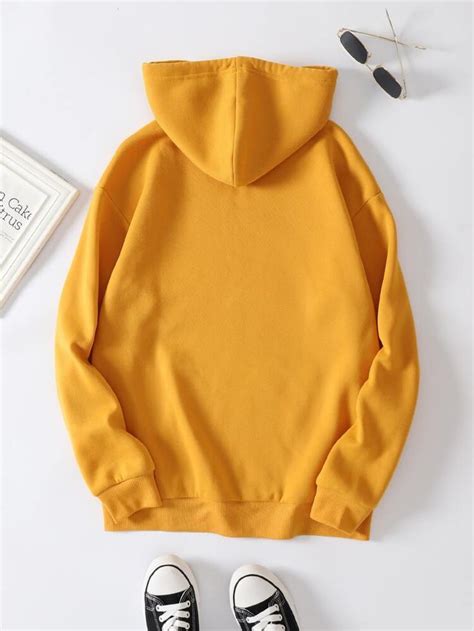Inawly Solid Drop Shoulder Kangaroo Pocket Hoodie Kangaroo Pocket