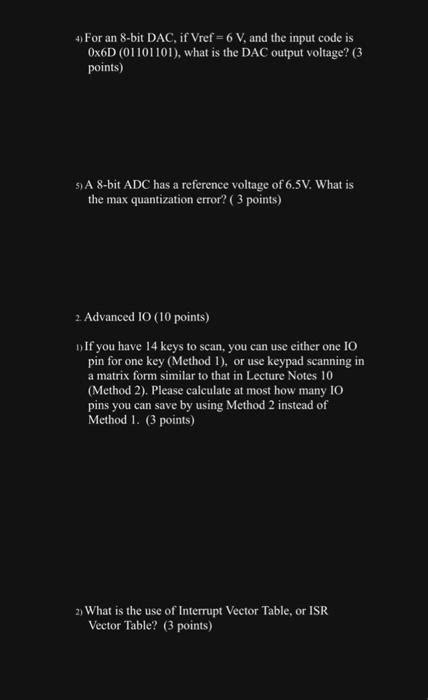 solved 4 for an 8 bit dac if vref 6 v and the input code