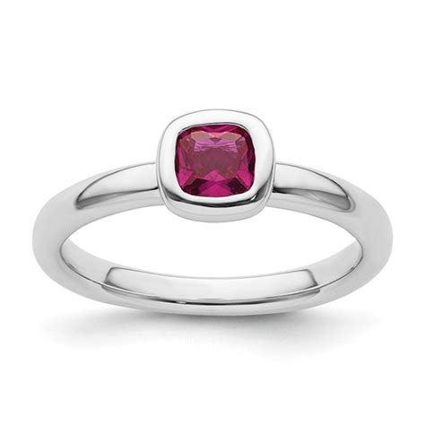 Sterling Silver Stackable 23 Ct Cushion Cut Created Ruby Ring Qsk452