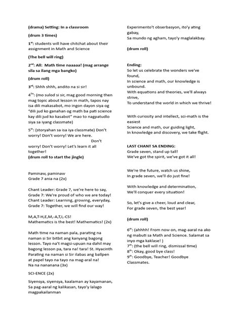 Grade 7 Sci Math Jingle Pdf Science Observation