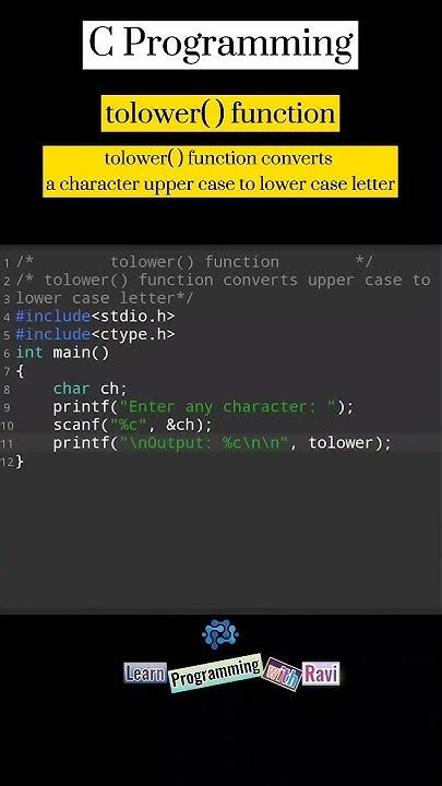 C Programmingtolowerfunctionconvert Upper Case To Lower Case Letter Programming Coding