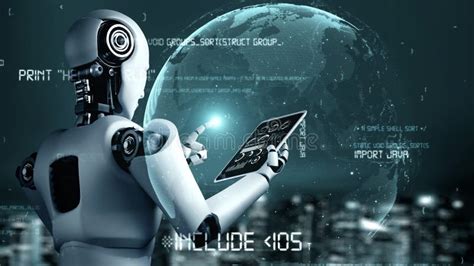 Futuristic Robot Artificial Intelligence Huminoid Ai Programming Coding Stock Video Video Of