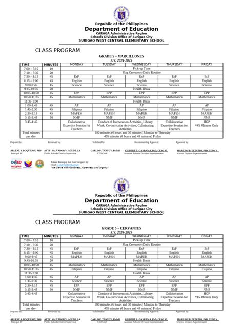 Grade 5 Matatag Class Program Pdf