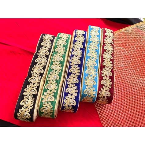 เทปกำมะหยี่ ปักลายเถาวัลย์ดิ้นทอง เทปอินเดีย ขนาด1 5นิ้ว พร้อมส่ง Shopee Thailand