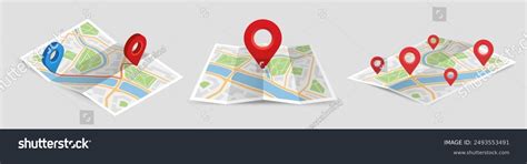 Set Maps Pin Icons Folded City Stock Vector Royalty Free 2493553491