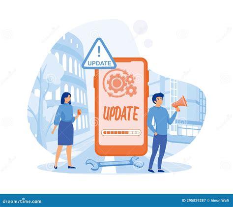 Cartoon Software Update People For Mobile App Design Isometric Vector