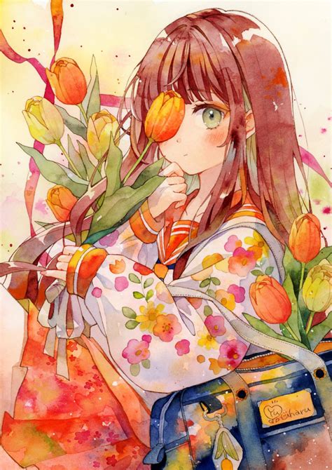 Safebooru 1girl Artist Name Blue Bag Blush Brown Hair Fingernails