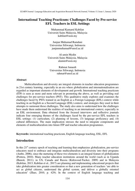 Pdf International Teaching Practicum Challenges Faced By Pre Service Efl Teachers In Esl Settings