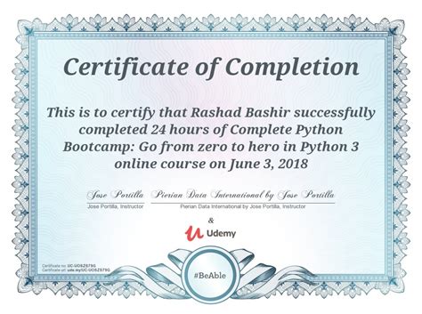 Raashad Bashir On Linkedin Completion Certificate For Complete Python