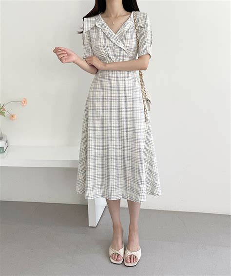 클래식블랑 국산고퀄 아루니 체크 카라 여름 면 반팔 허리끈 핀턱 롱원피스 하객룩 오피스룩 휴양지룩 바캉스룩 휴가 여행 출근룩 결혼식 신혼여행 허니문