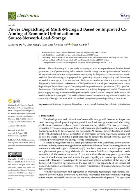 pdf power dispatching of multi microgrid based on improved cs aiming at economic optimization