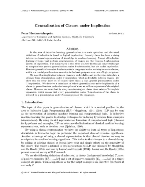 Pdf Generalization Of Clauses Under Implication