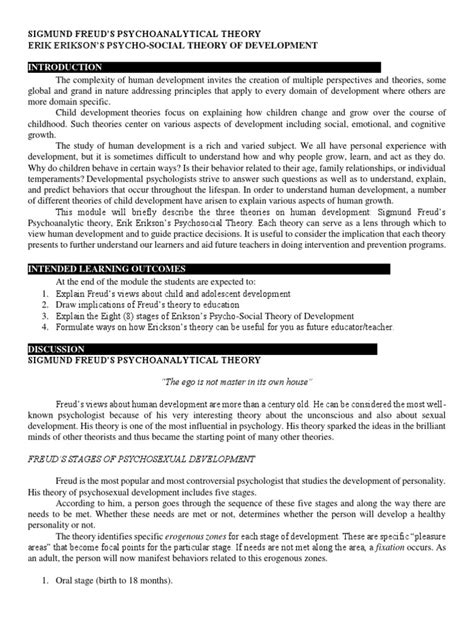 Finals Lesson 1 Freud Erikson Pdf Id Unconscious Mind
