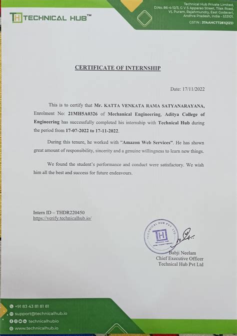 Katta Venkata Rama Satyanarayana On Linkedin Internship