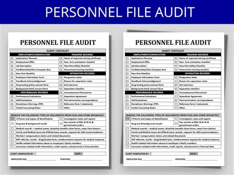 Personnel File Checklist Employee Folder Audit Hr Template Human Resource Form Compliance
