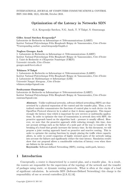 Pdf Optimization Of The Latency In Networks Sdn