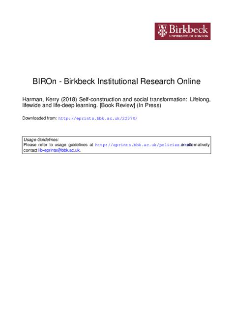 Pdf Self Construction And Social Transformation Lifelong Lifewide