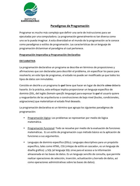 Programación Imperativo Y Declarativo Pdf Lenguaje De Programación Programación De