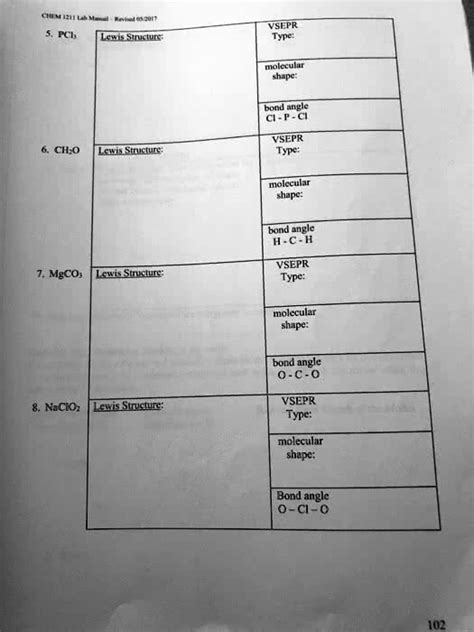 Solved Chem 1211 Lab Manual Revised 5 2017 5 Pc Vsepr Type Lewis