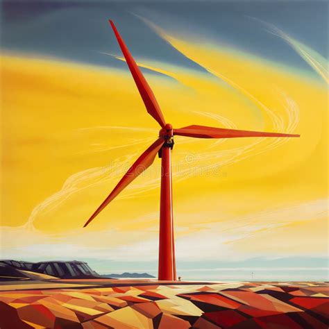 Wind Turbines On The Background Of The Sunset 3d Rendering Generative Ai Stock Illustration