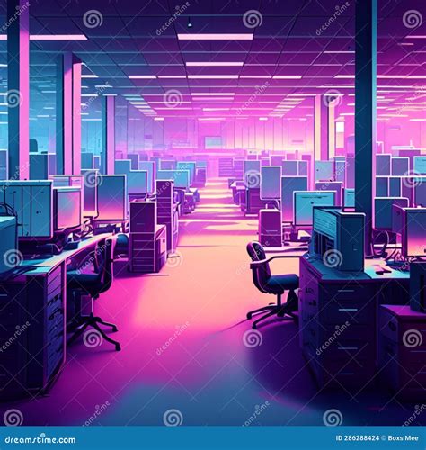 3d Rendering Of A Modern Office Interior With A Lot Of Computers Ai Generated Stock Illustration