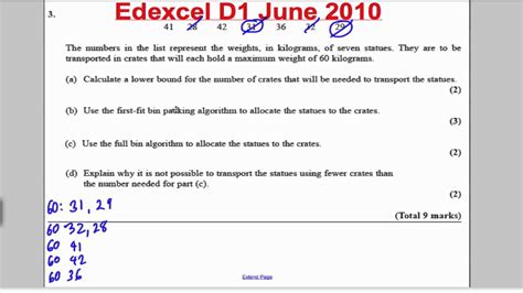 Bin Packing Algorithms Exam Qs 5 D1 Edexcel A Level Youtube