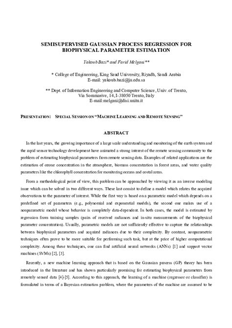 Pdf Semisupervised Gaussian Process Regression For Biophysical